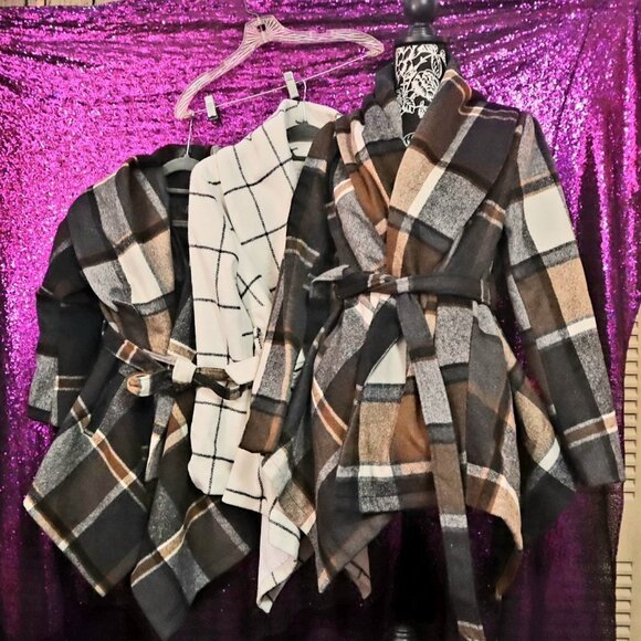 Chicwish | Jackets & Coats | Fall Wrap Coat Plaid Caramel Brown Ivory ...